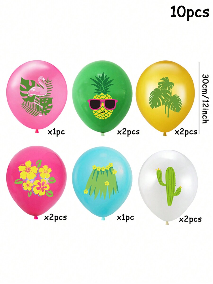 10pcs/Set 12-Inch Hawaiian Themed Balloons With Pineapple, Turtle, Palm ...