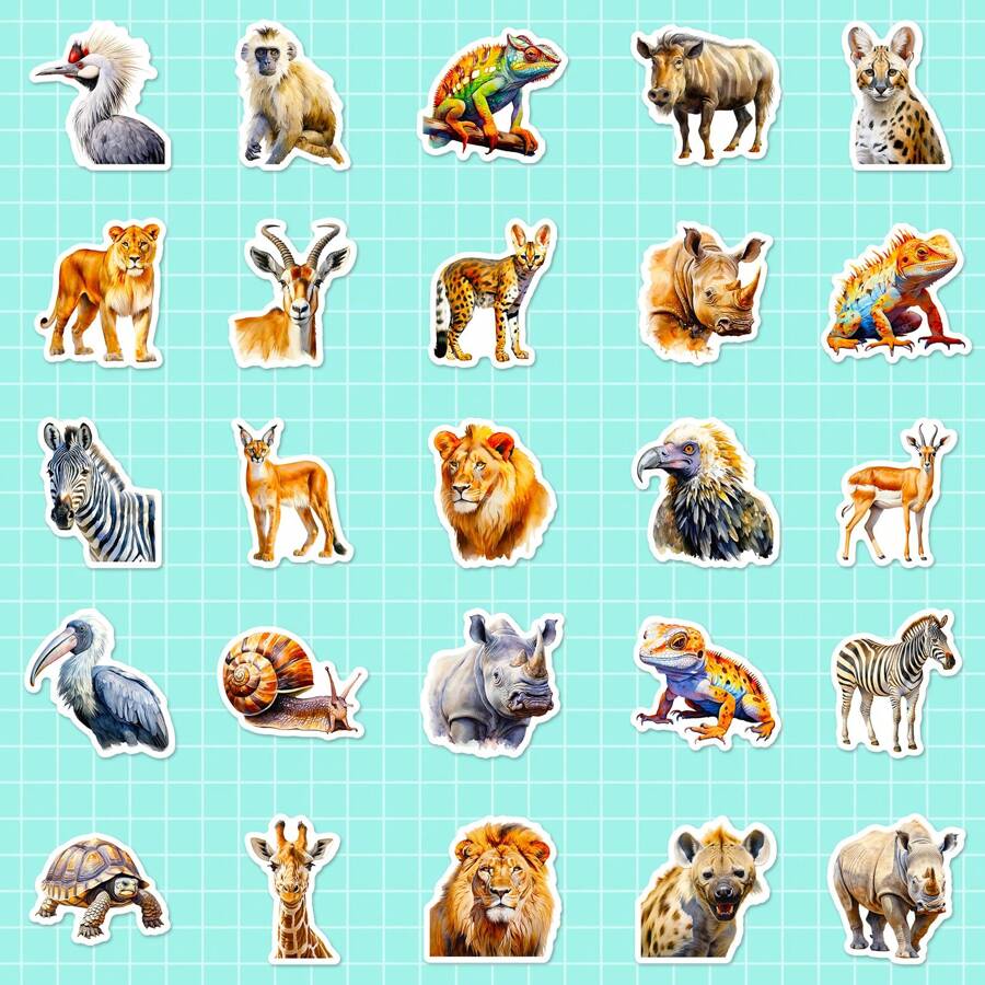 50pcs Animal Stickers For Water Bottles, Realistic African Animals Lion ...
