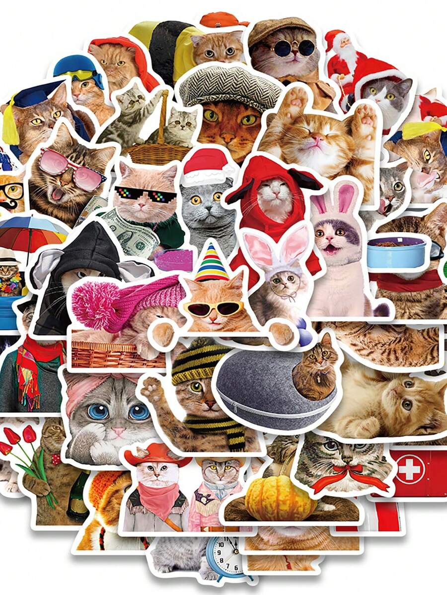 50pcs/pack Cute & Hip Hop & Funny Cat Stickers For Luggage, Guitar ...