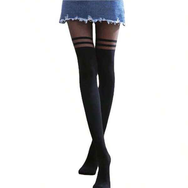 Women'S Trendy Velvet Thigh High Tights With Faux Thigh High Boot ...