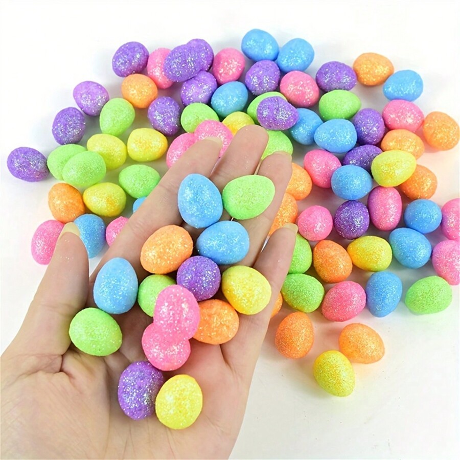 80pcs/Pack, Sparkly Easter Egg Foamy Pigeon Egg DIY Crafts Happy Easter ...