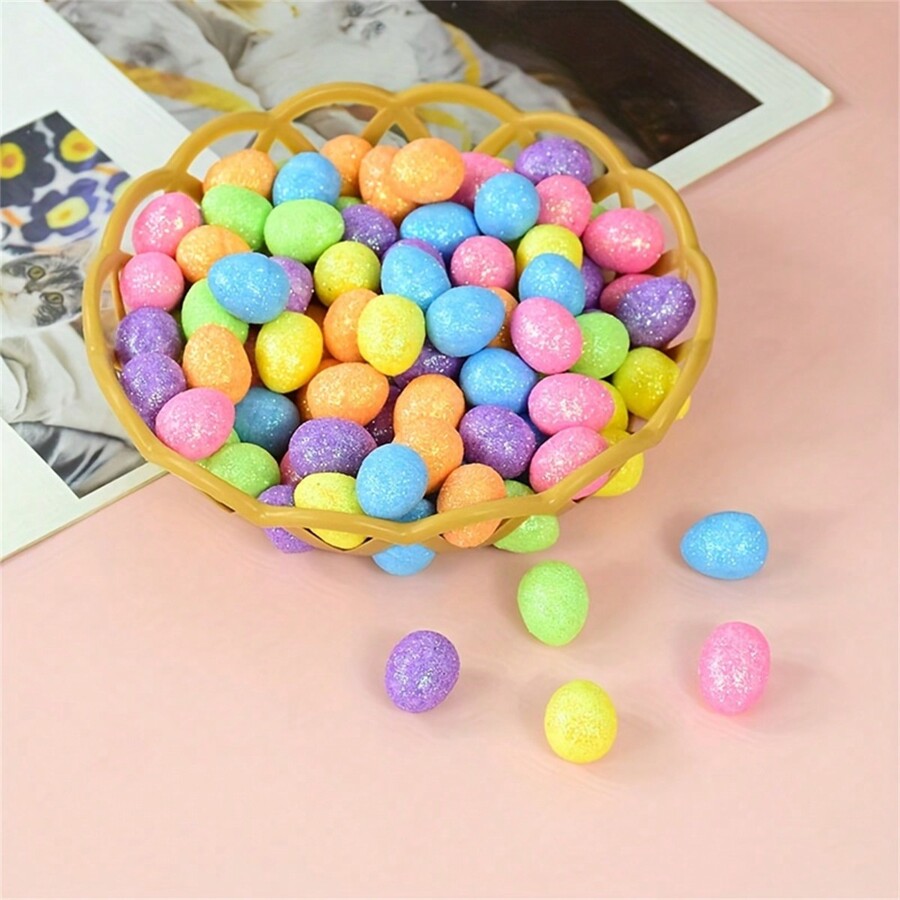 80pcs/Pack, Sparkly Easter Egg Foamy Pigeon Egg DIY Crafts Happy Easter ...