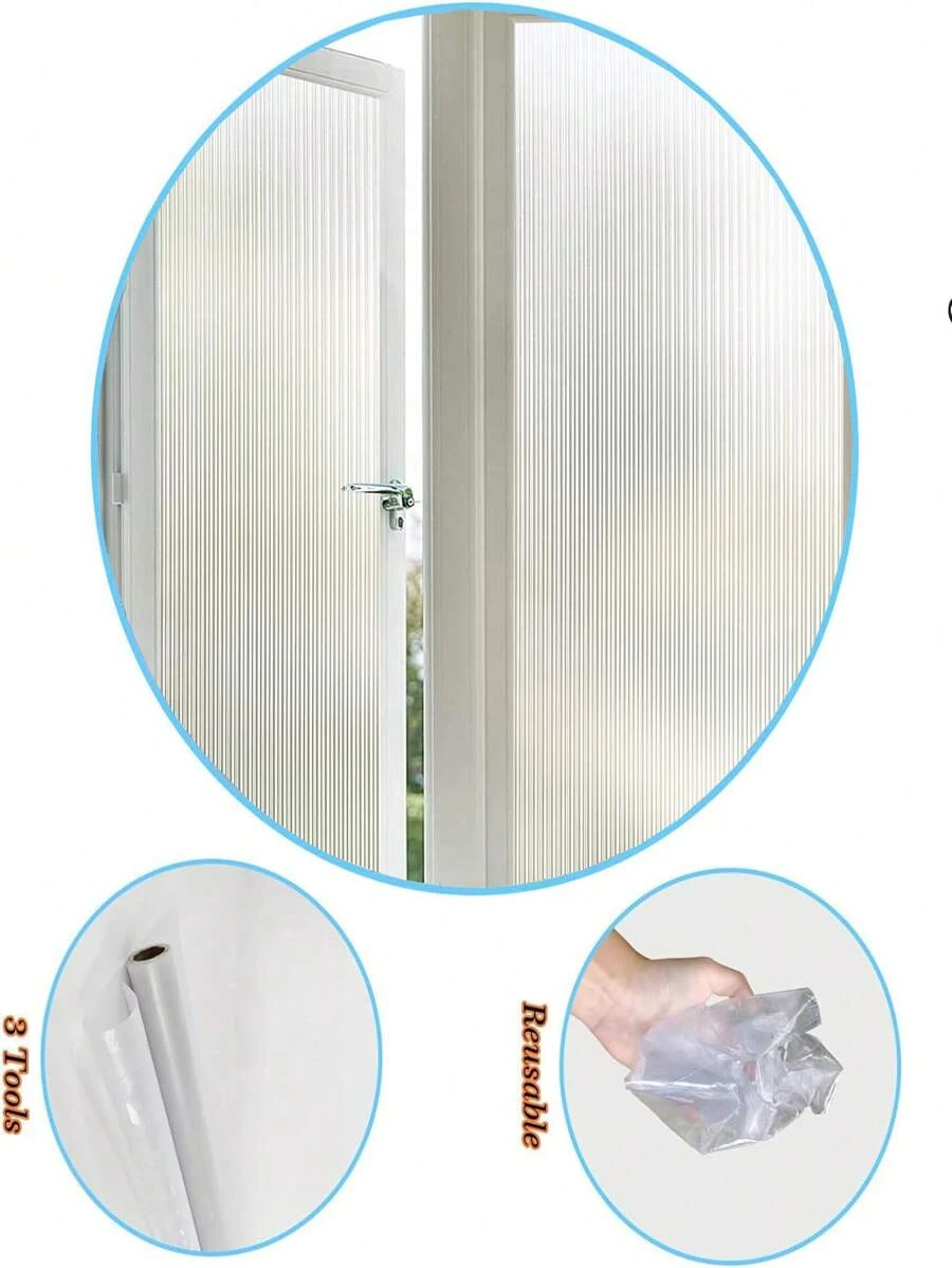 Privacy Window Film Reeded Glass Window Film Non-Adhesive Frosted Glass ...