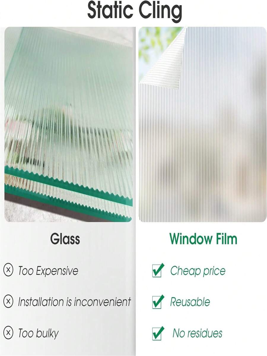 Reeded Glass Window Film Non-Adhesive Frosted Glass Window Film Sun ...