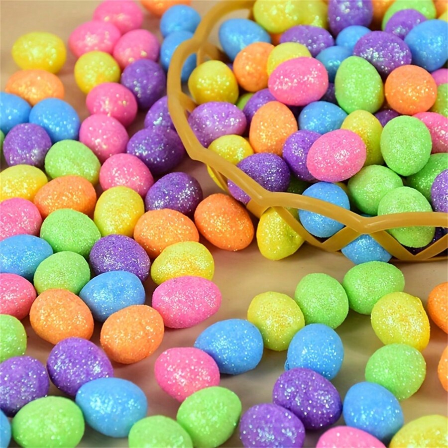 80pcs/Pack, Sparkly Easter Egg Foamy Pigeon Egg DIY Crafts Happy Easter ...