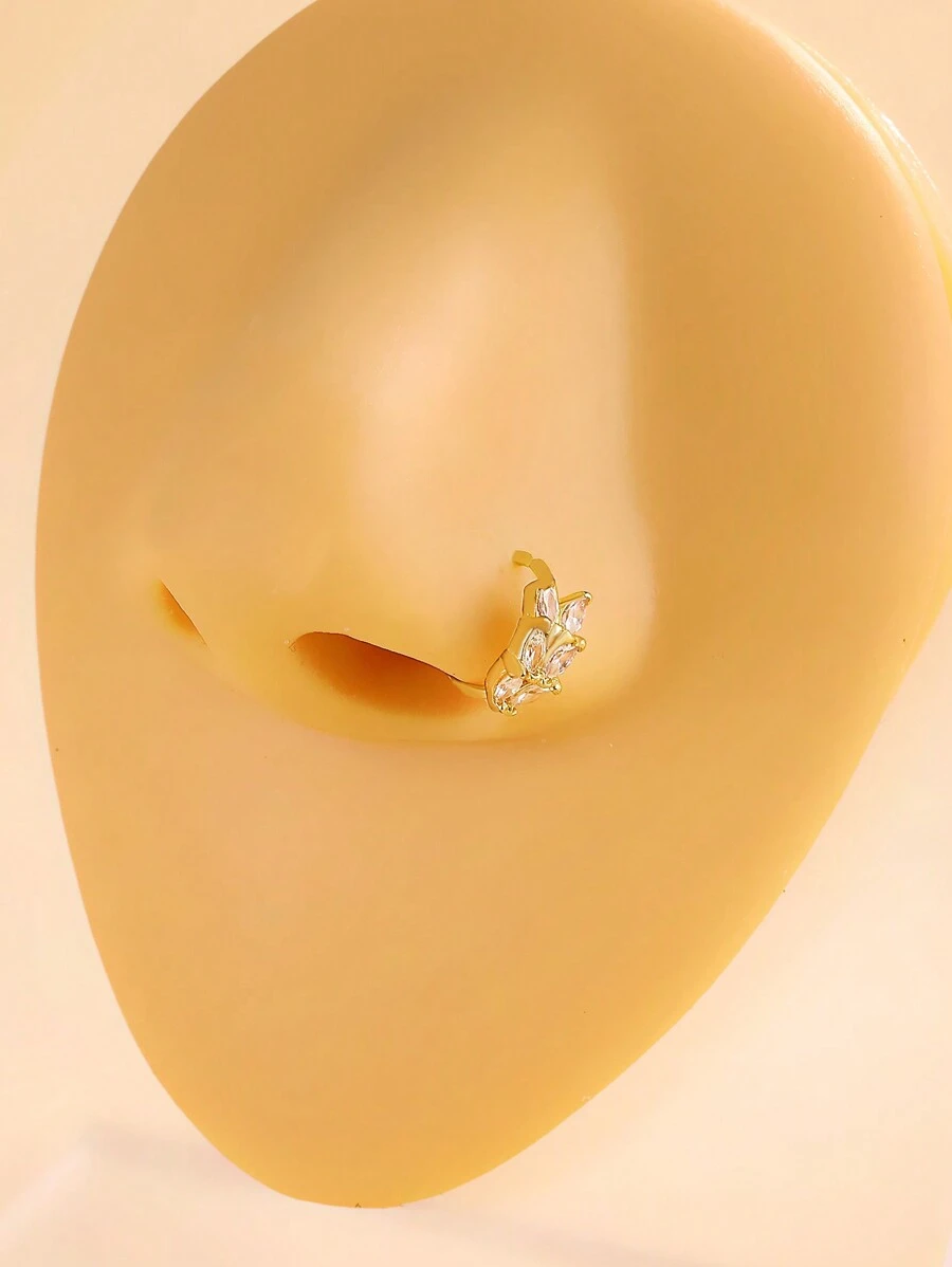 1pc Simple Zirconia Nose Ring & Leaf Nose Ring, Unique Fashion ...