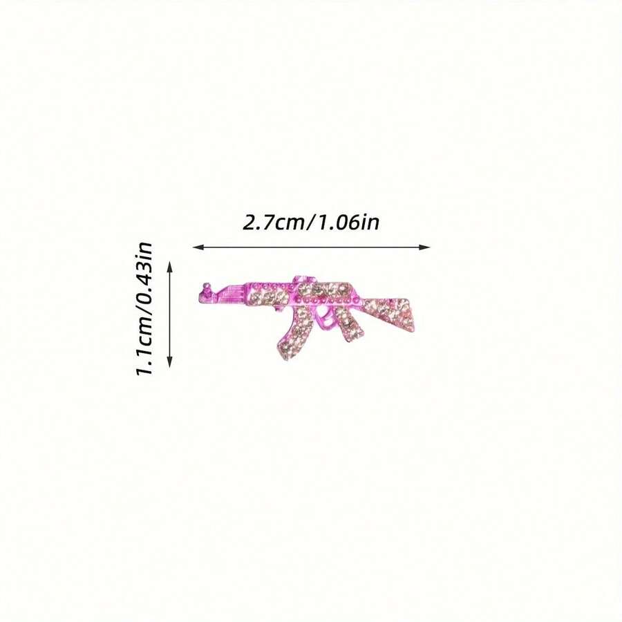 5 PCS Y2K Pink Gun Nail Art Charms With Rhinestones,3D Alloy AK Shape ...