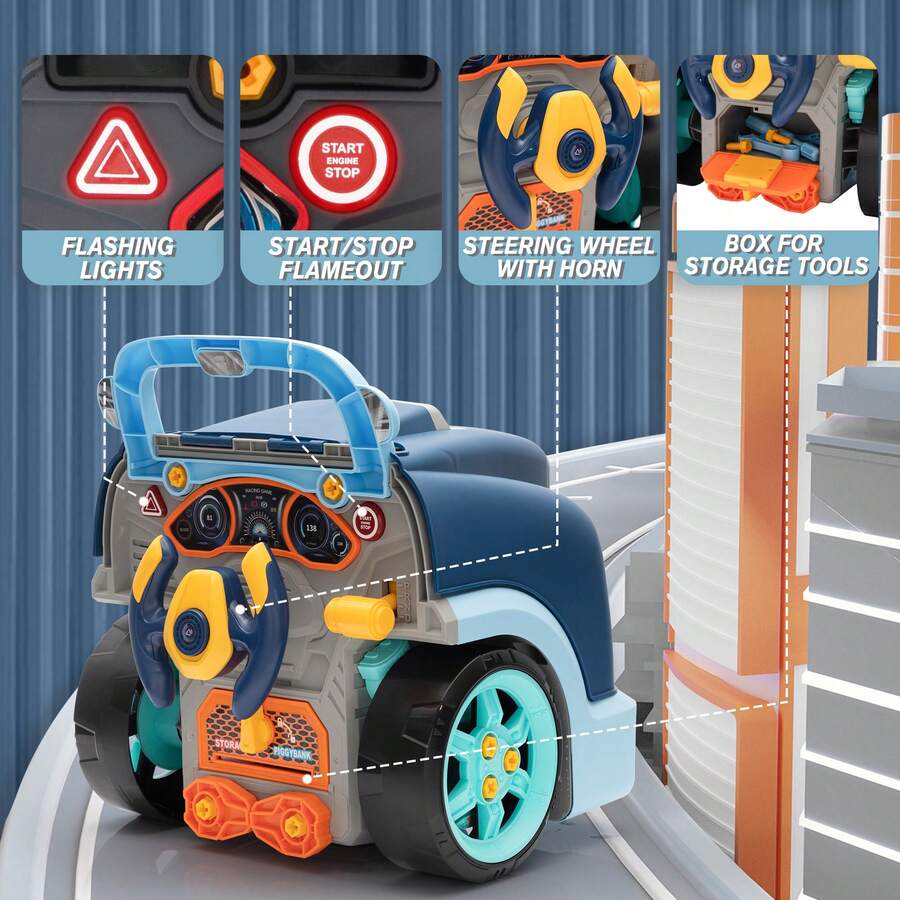 Toy Car Truck Builder Kit, Kids Mechanic Workshop Set With Light And ...