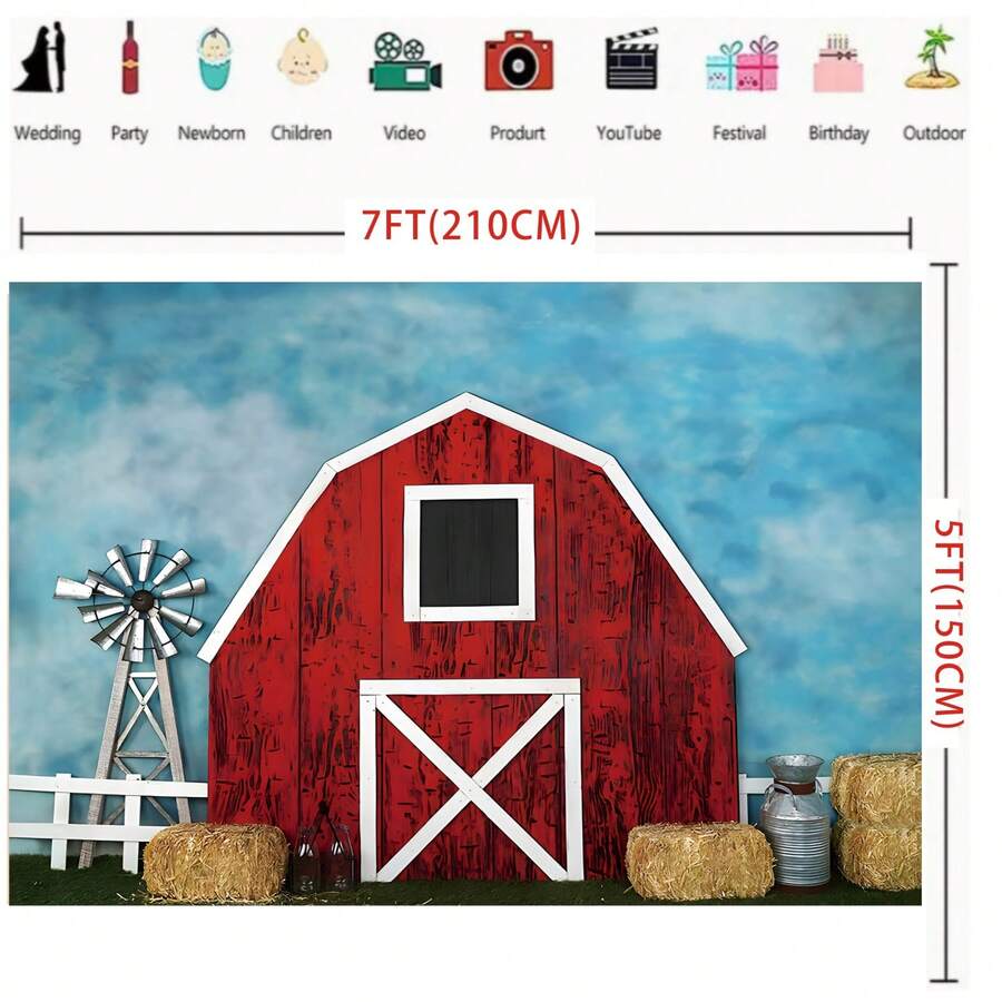 Red Barn Door Farm Party Backdrop Birthday Party Banner Decoration ...