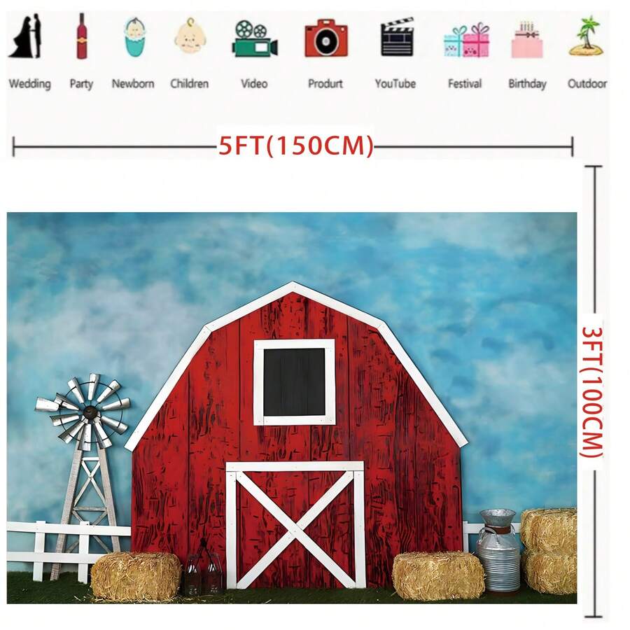 Red Barn Door Farm Party Backdrop Birthday Party Banner Decoration ...