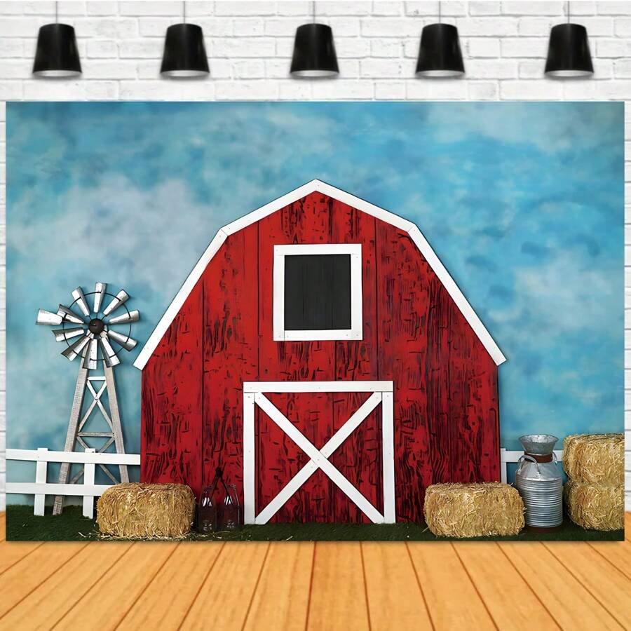 Red Barn Door Farm Party Backdrop Birthday Party Banner Decoration ...