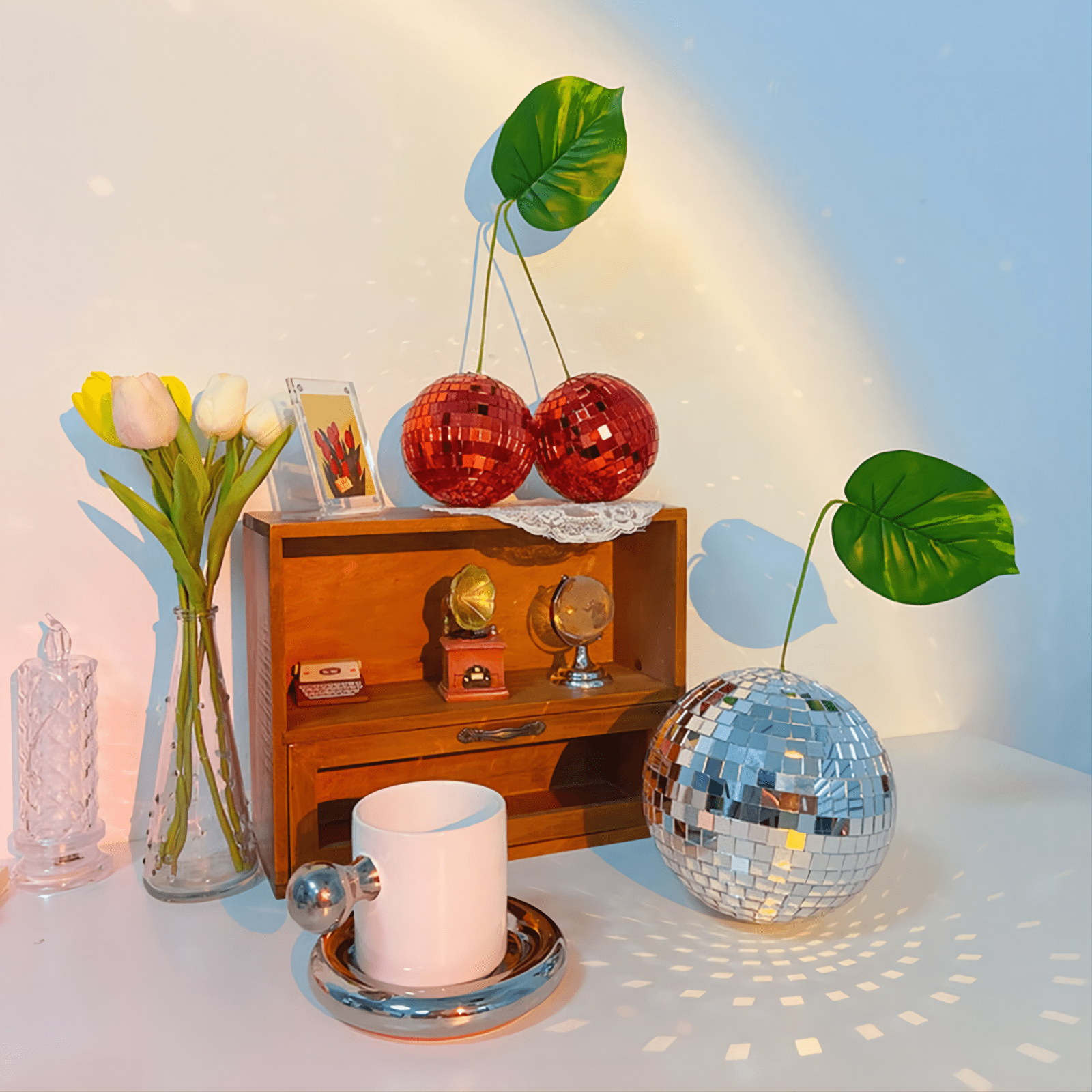 Cherry Disco Ball Decor, Double Mirror Ball Cherry Decor For DJ Club ...