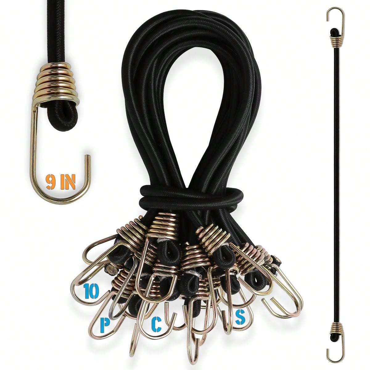 10 Pack Bungee Cords With Hooks, 9 Inch Rubber Mini Bungee Ropes Straps ...