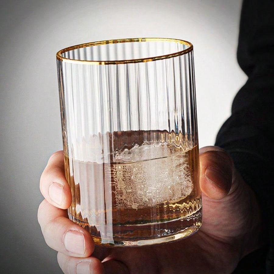 1 PCS 280ml Glass Cup With Gold Rim Water Glass Cup Clear Wine Highball ...