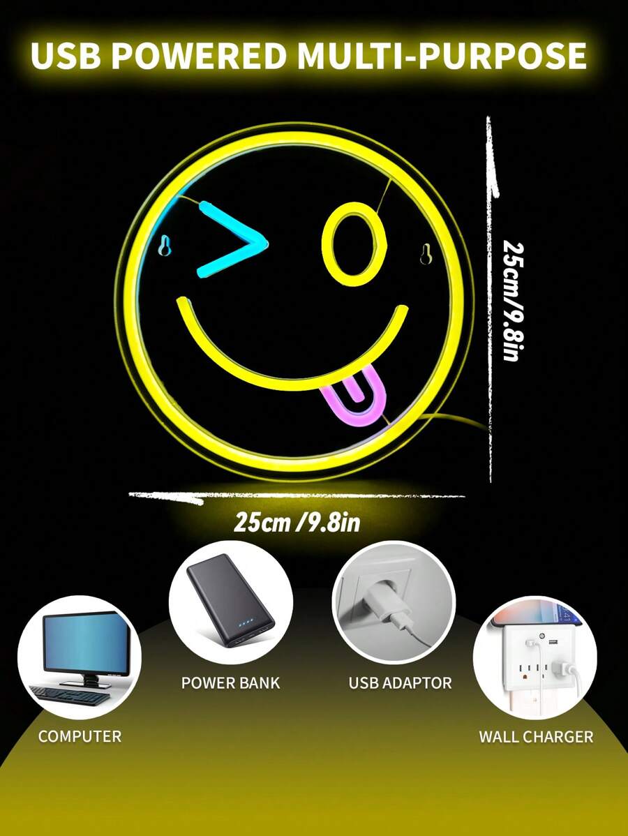 1pc Acrylic Material, Smile Face Neon Signs, Smile Face Neon Lights ...