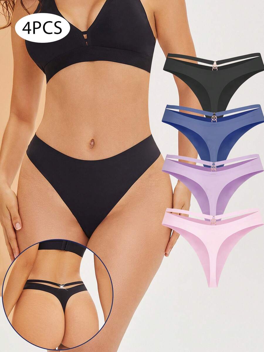 FINETOO 4-Pack Women'S Solid Color Seamless Comfortable Simple Thongs | SHEIN USA
