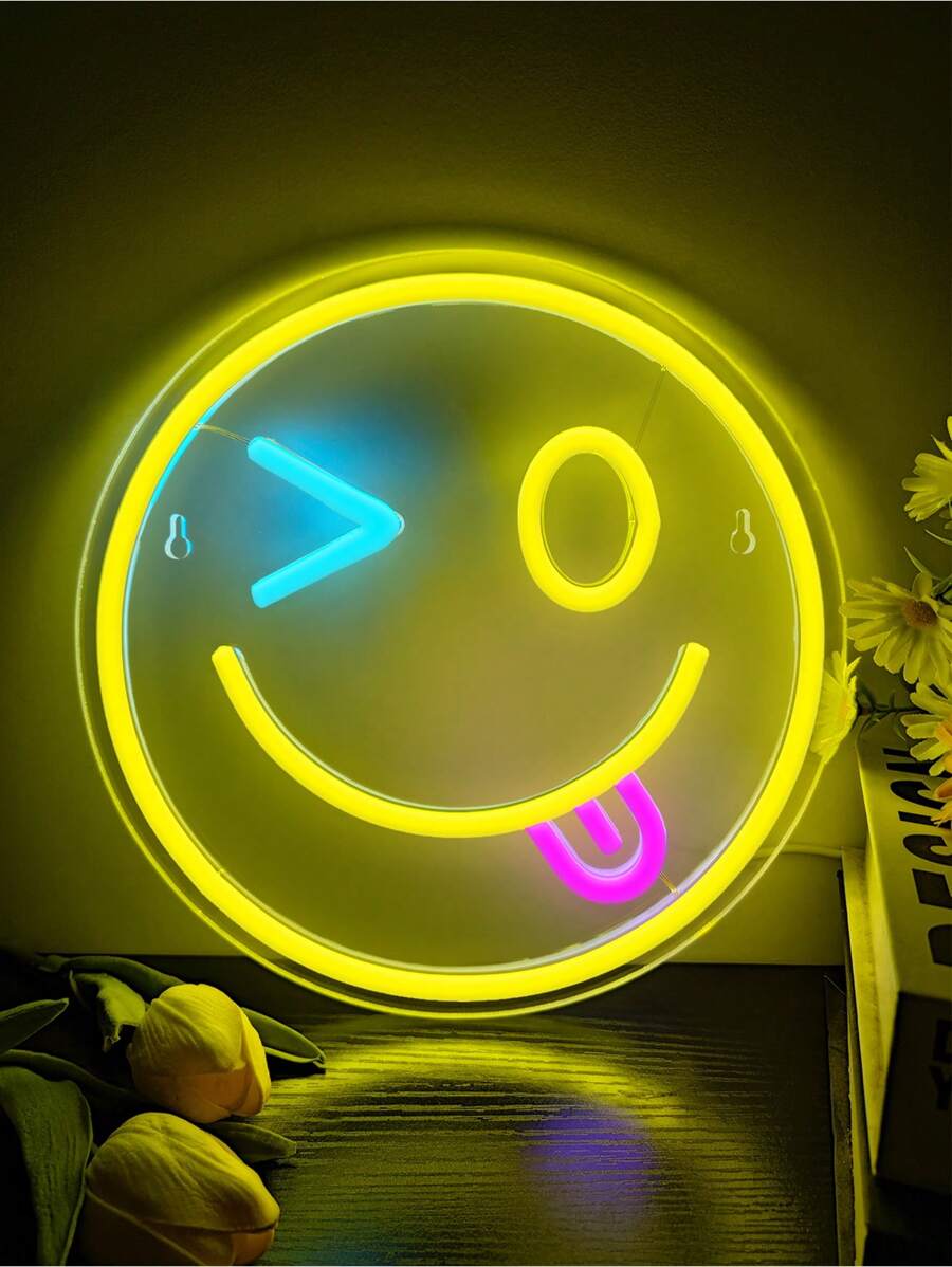 1pc Acrylic Material, Smile Face Neon Signs, Smile Face Neon Lights ...