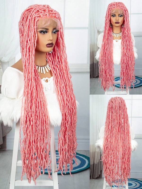 36 Inch Soft Faux Locs Braided Wigs For Women Embroidery Lace Front ...