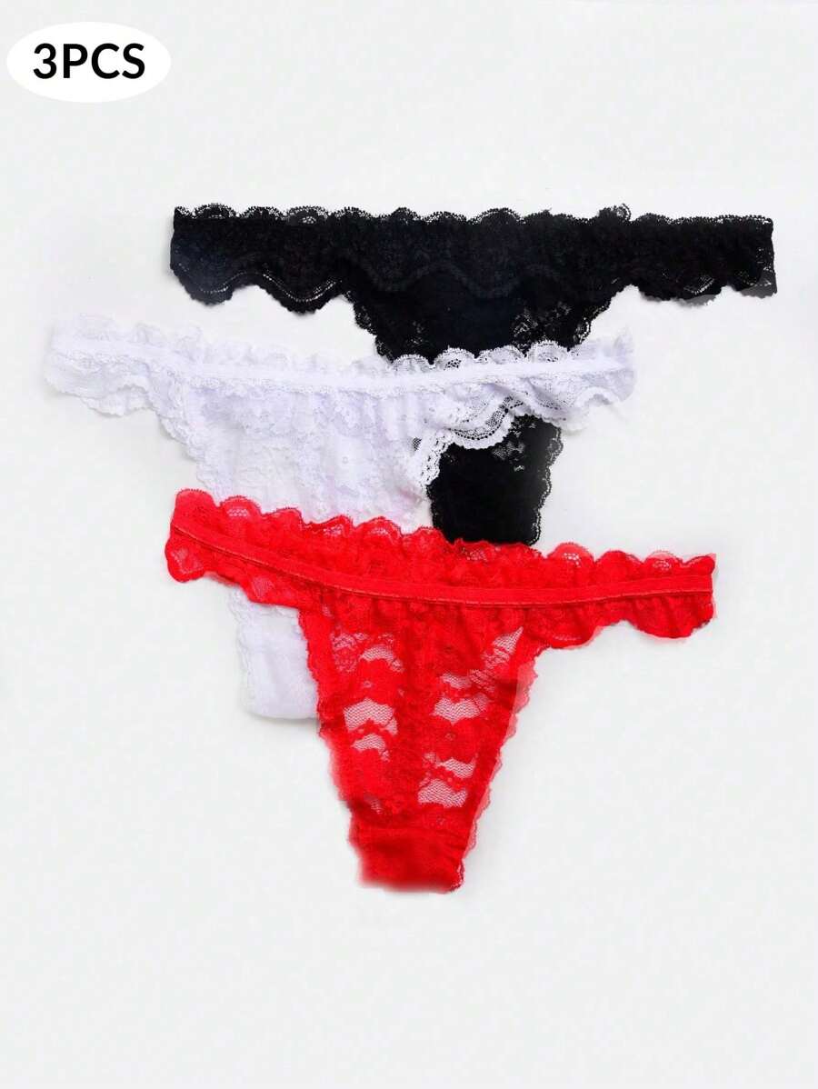 3 piezas Ropa interior sexy para mujeres Tanga de encaje Lencería ...