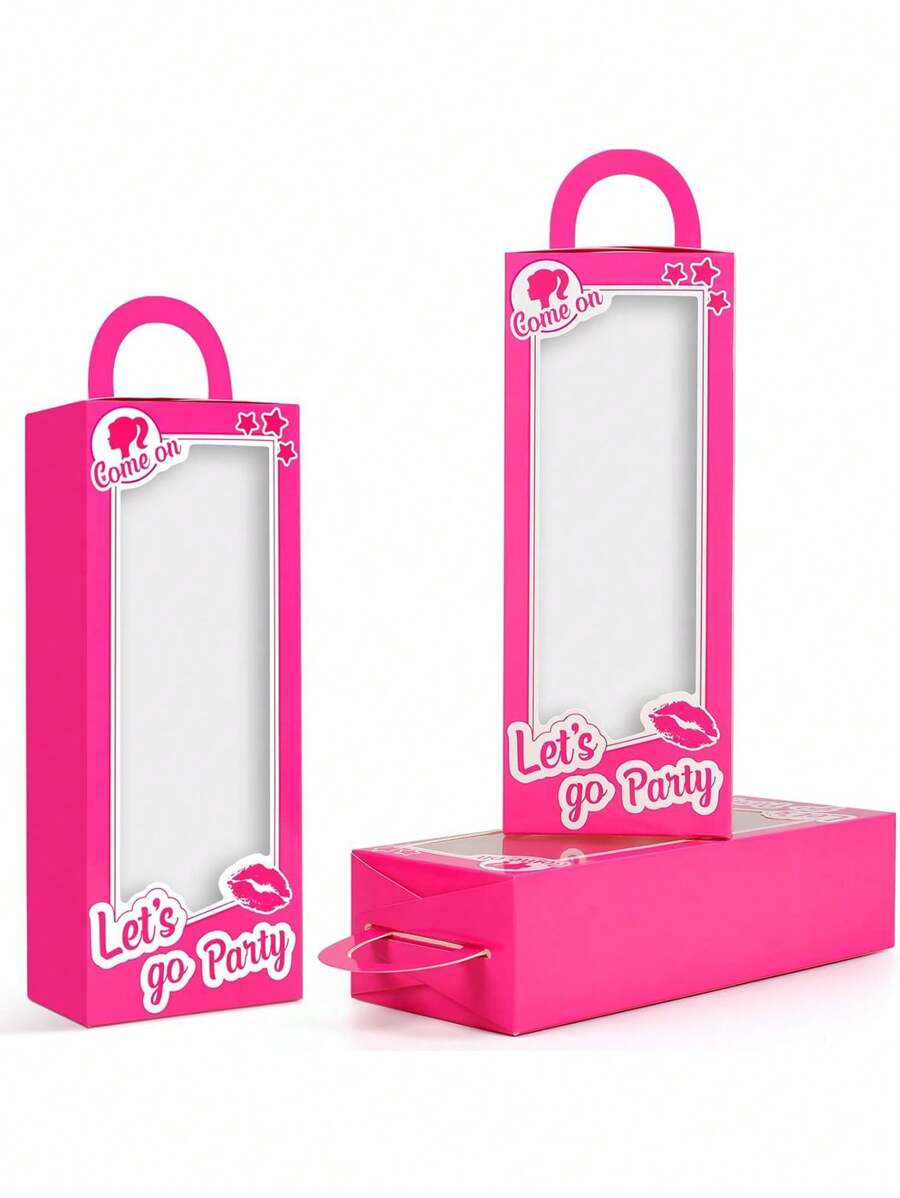 6pcs Pink Transparent Window Gift Box With Handle, Suitable For ...