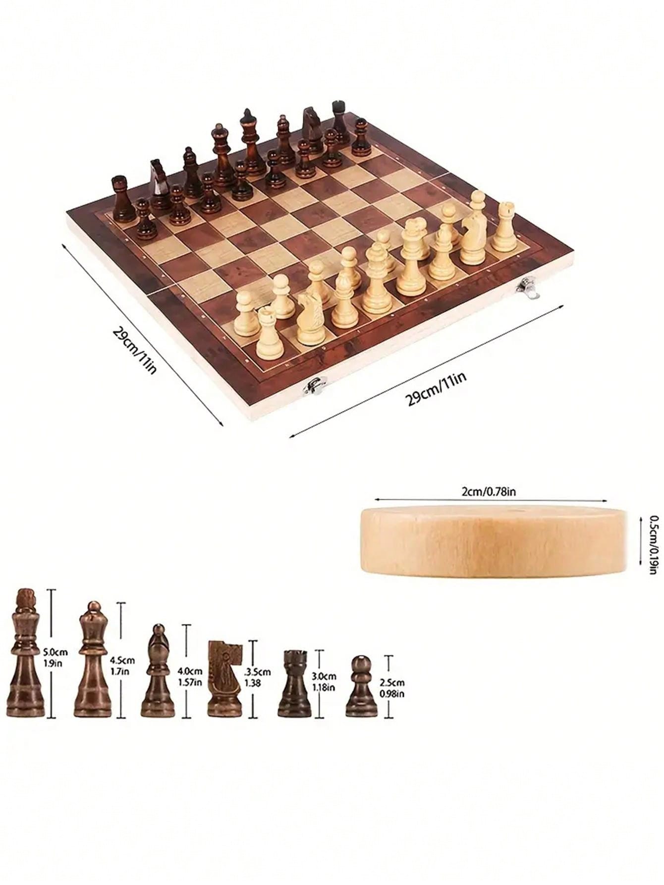 3-In-1 Wooden Collapsible Chess Natural Wood Paint Game Chess Multi ...