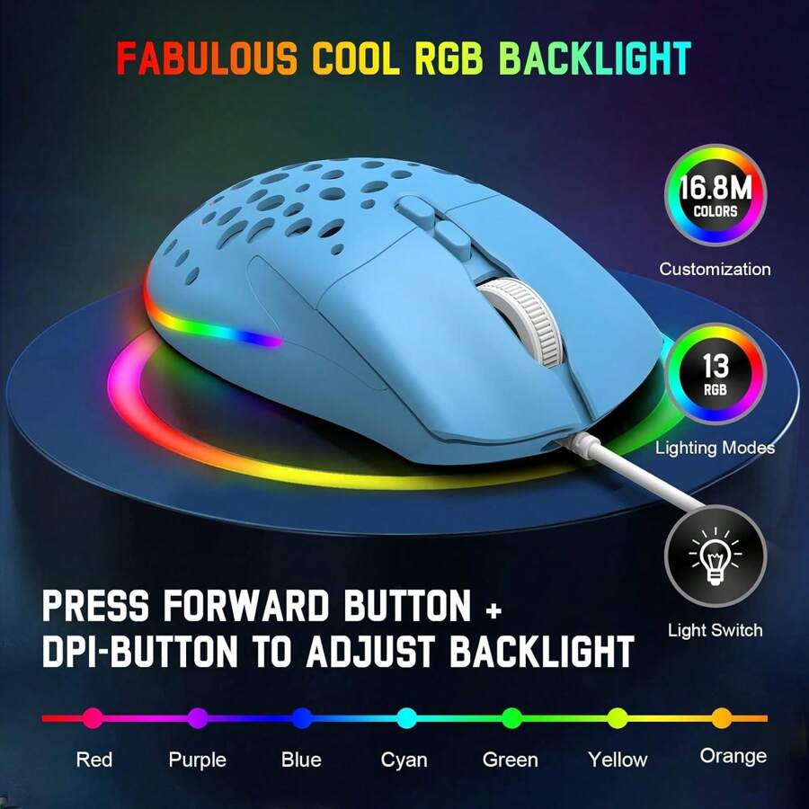 Mini Ultralight Wired Gaming Mouse RGB LED Backlit Gaming Mice With ...