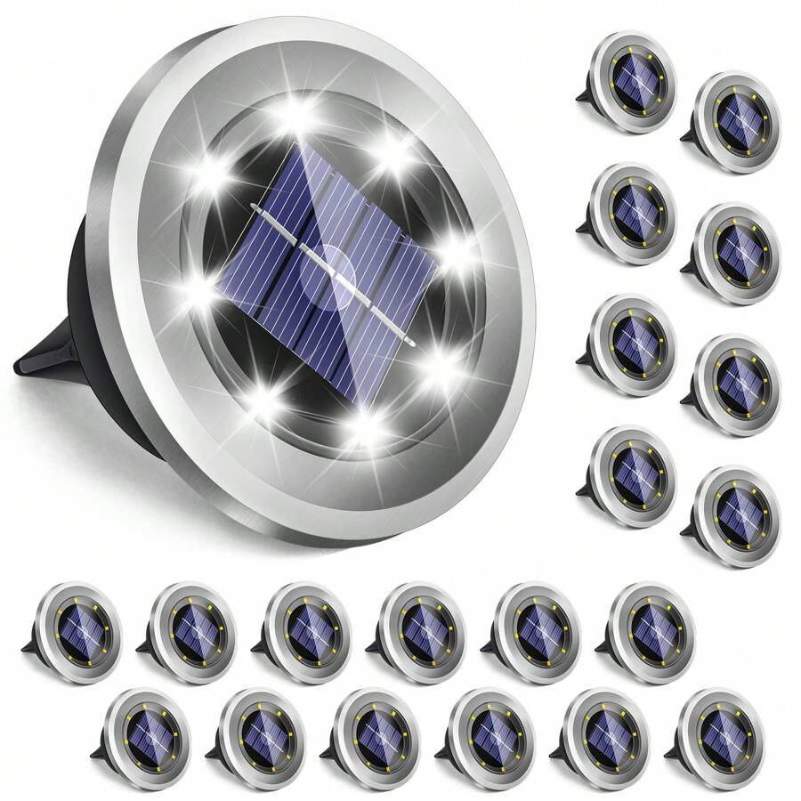 PASAMIC 20 Pack Solar Ground Lights, 8 LED Waterproof Solar Garden ...
