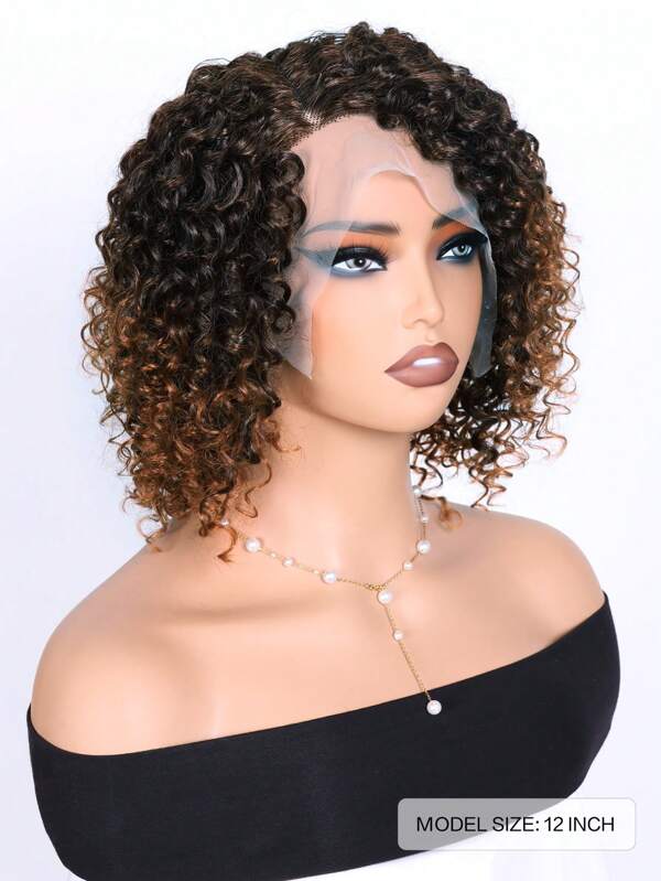 13*4*1 Lace Front Wigs 12 Inch Short Kinky Curly Wigs With Bangs For ...