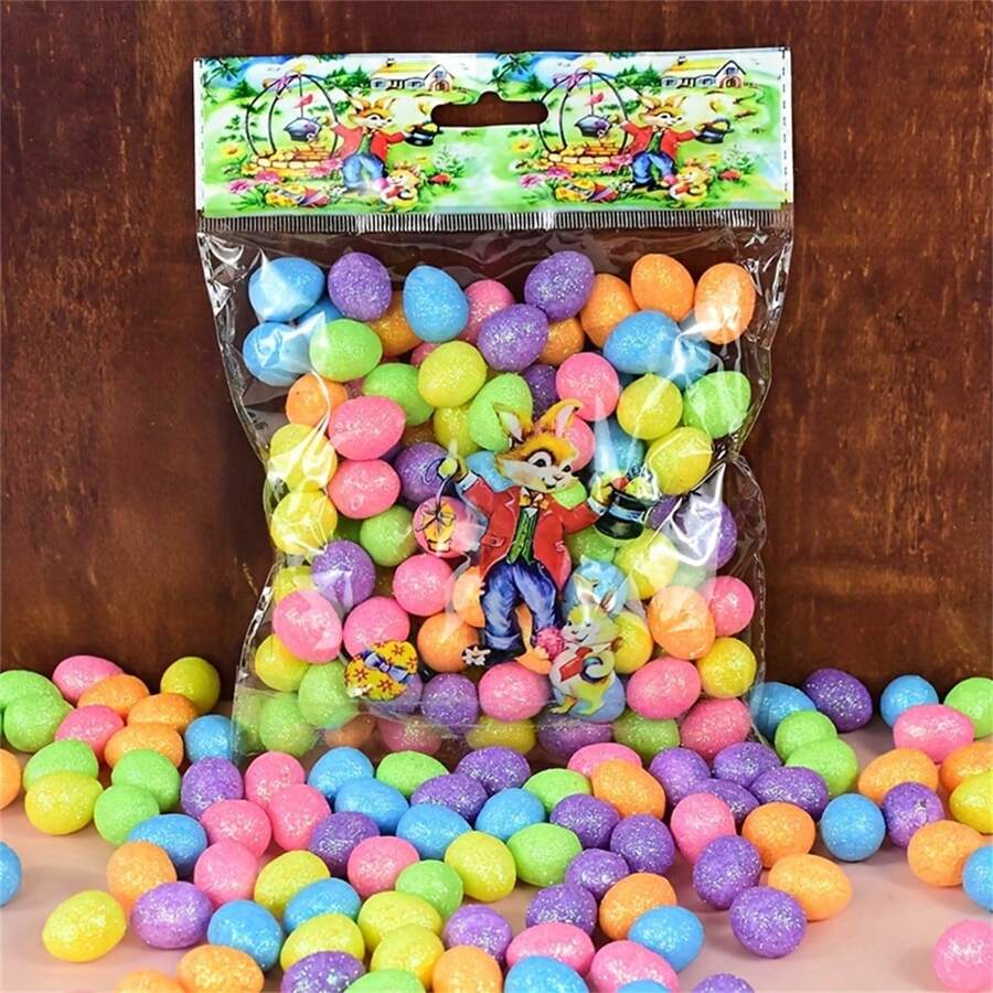 80pcs/Pack, Sparkly Easter Egg Foamy Pigeon Egg DIY Crafts Happy Easter ...