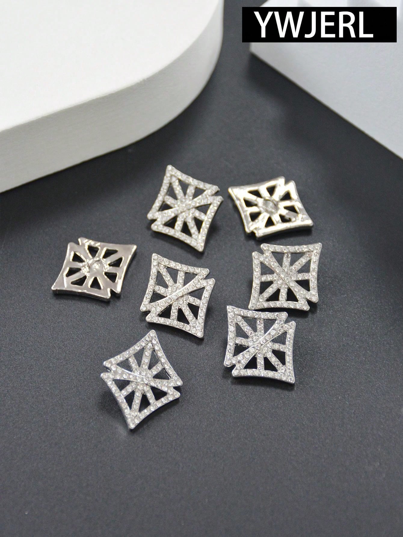 5pcs/Pack Rhombus Shaped Full Diamond Metal Button, Clothing Decorative ...