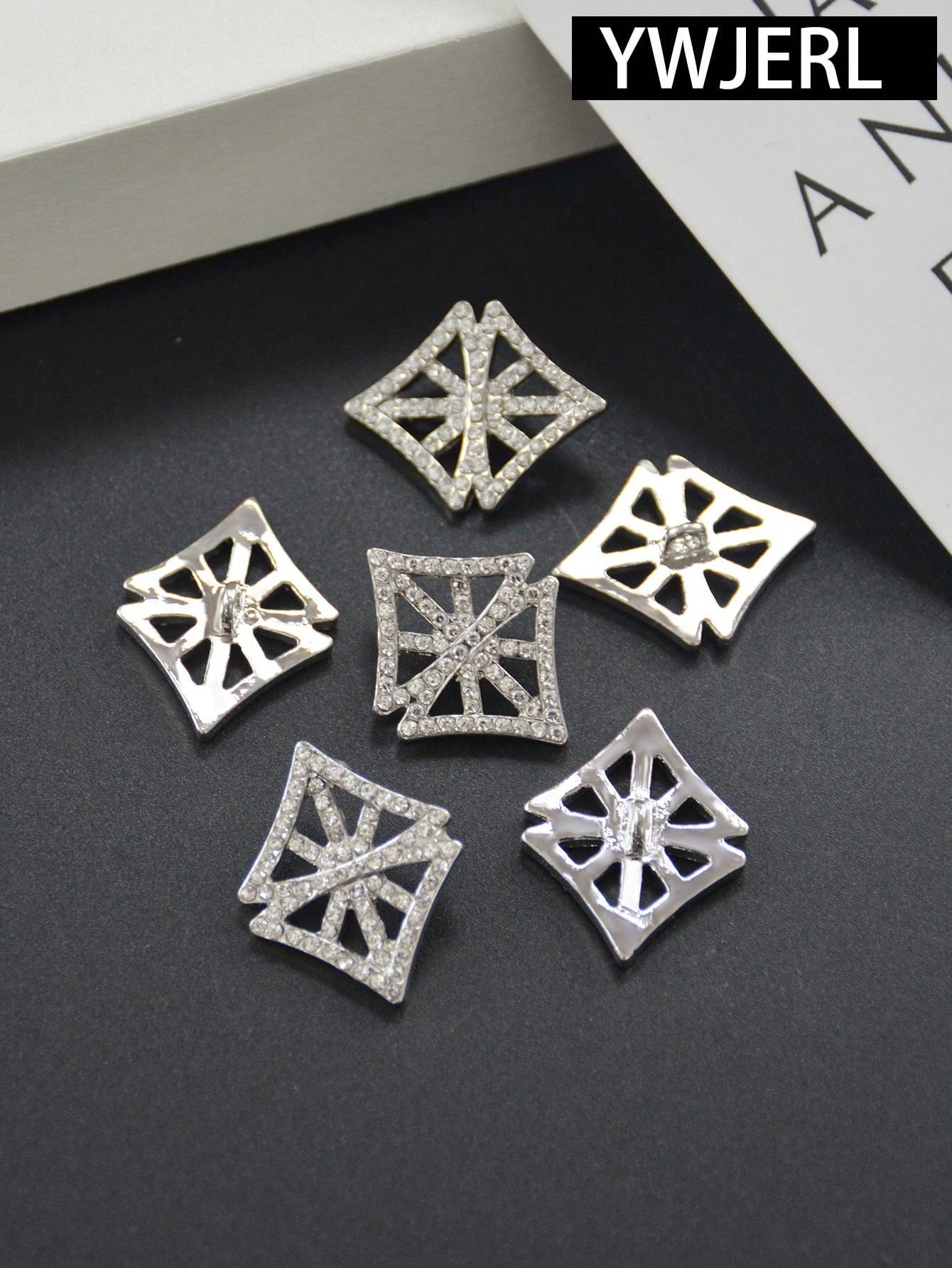 5pcs/Pack Rhombus Shaped Full Diamond Metal Button, Clothing Decorative ...