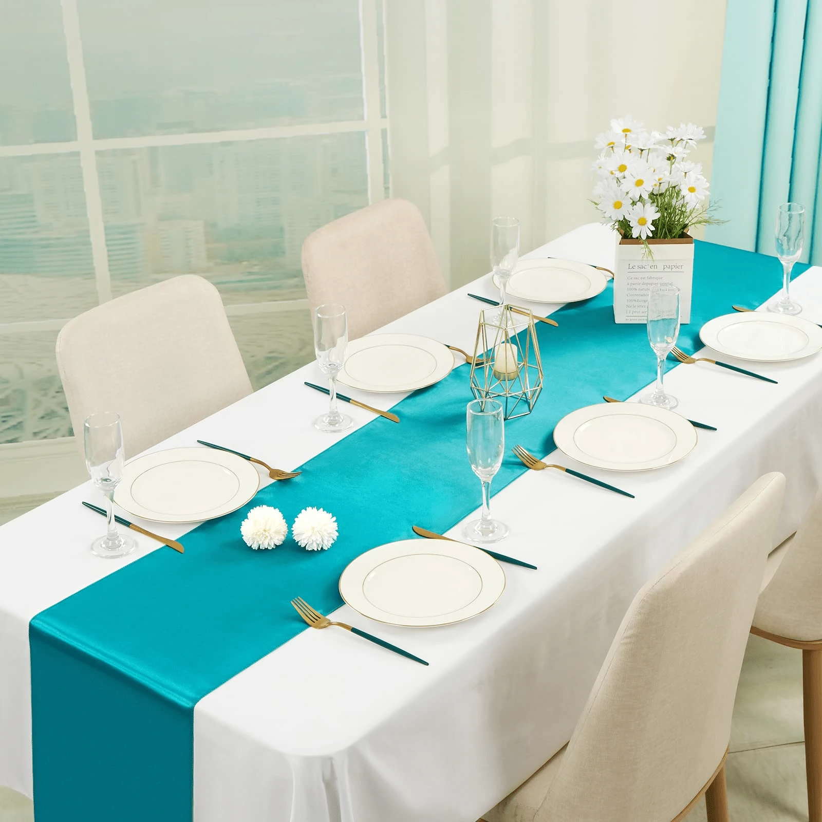 12 Packs Satin Table Runners 12 X 108 Inch Long Smooth Fabric Table ...