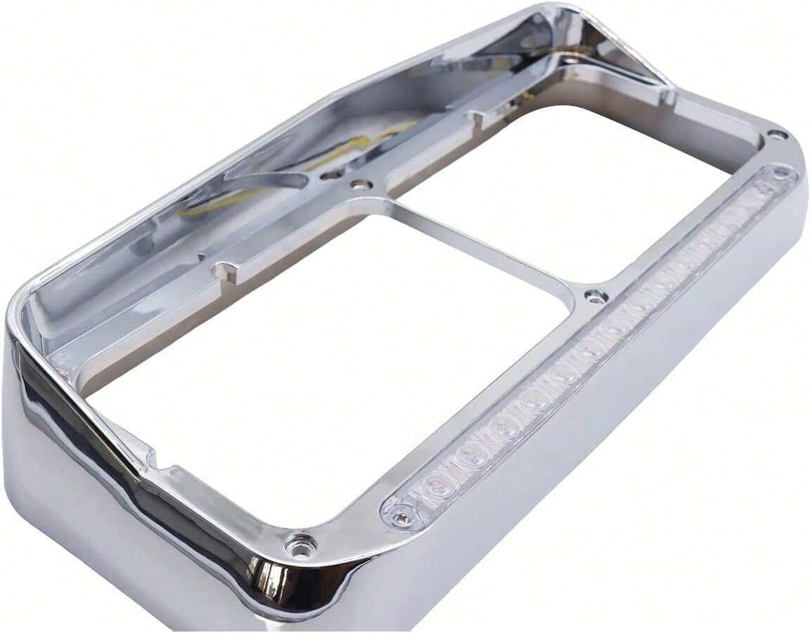 Chrome Plastic Dual Rectangular Headlight Bezel With Visor For Kenworth ...