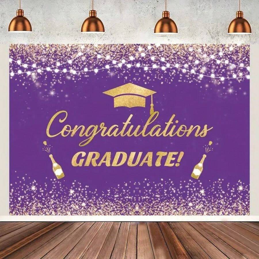 1pc Purple Graduation Background 2024 Purple And Gold Congratulations ...