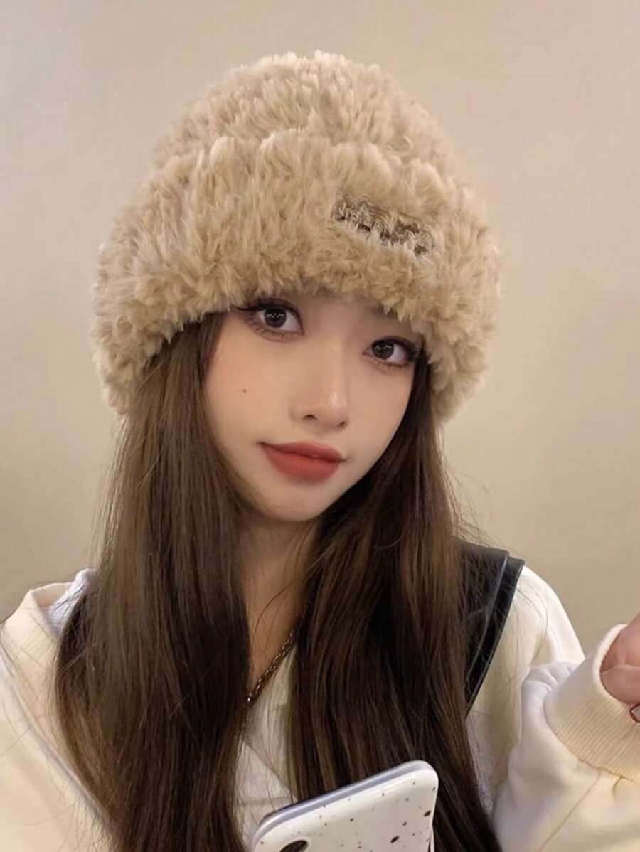 Women's Winter Knitted Hat, Versatile And Warm White Beanie With Large ...