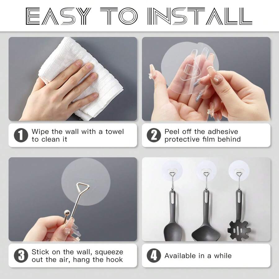 20pcs Heavy Duty Clear Adhesive Hooks With Stainless Steel For Razor ...