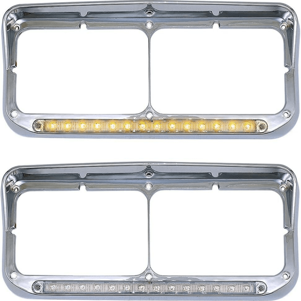 Chrome Plastic Dual Rectangular Headlight Bezel With Visor For Kenworth ...