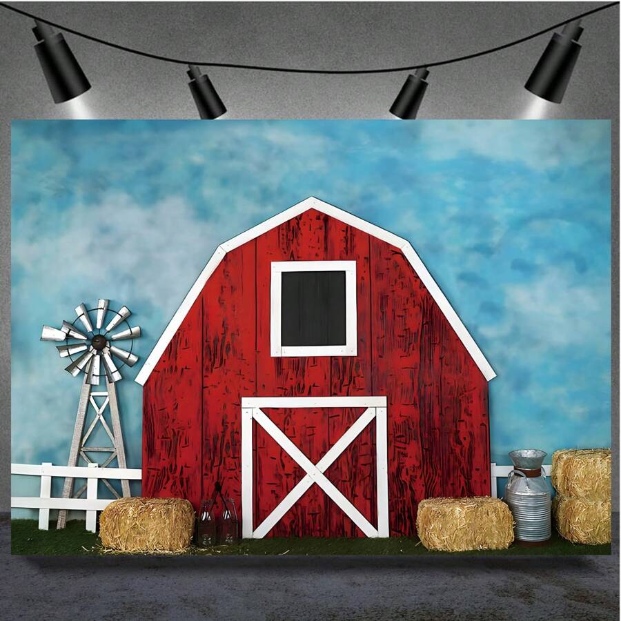 Red Barn Door Farm Party Backdrop Birthday Party Banner Decoration ...