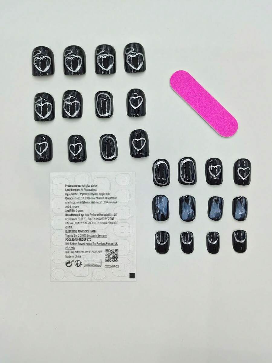 Transform Your Nails with 24pcs Short Square Black Smudged Metal ...