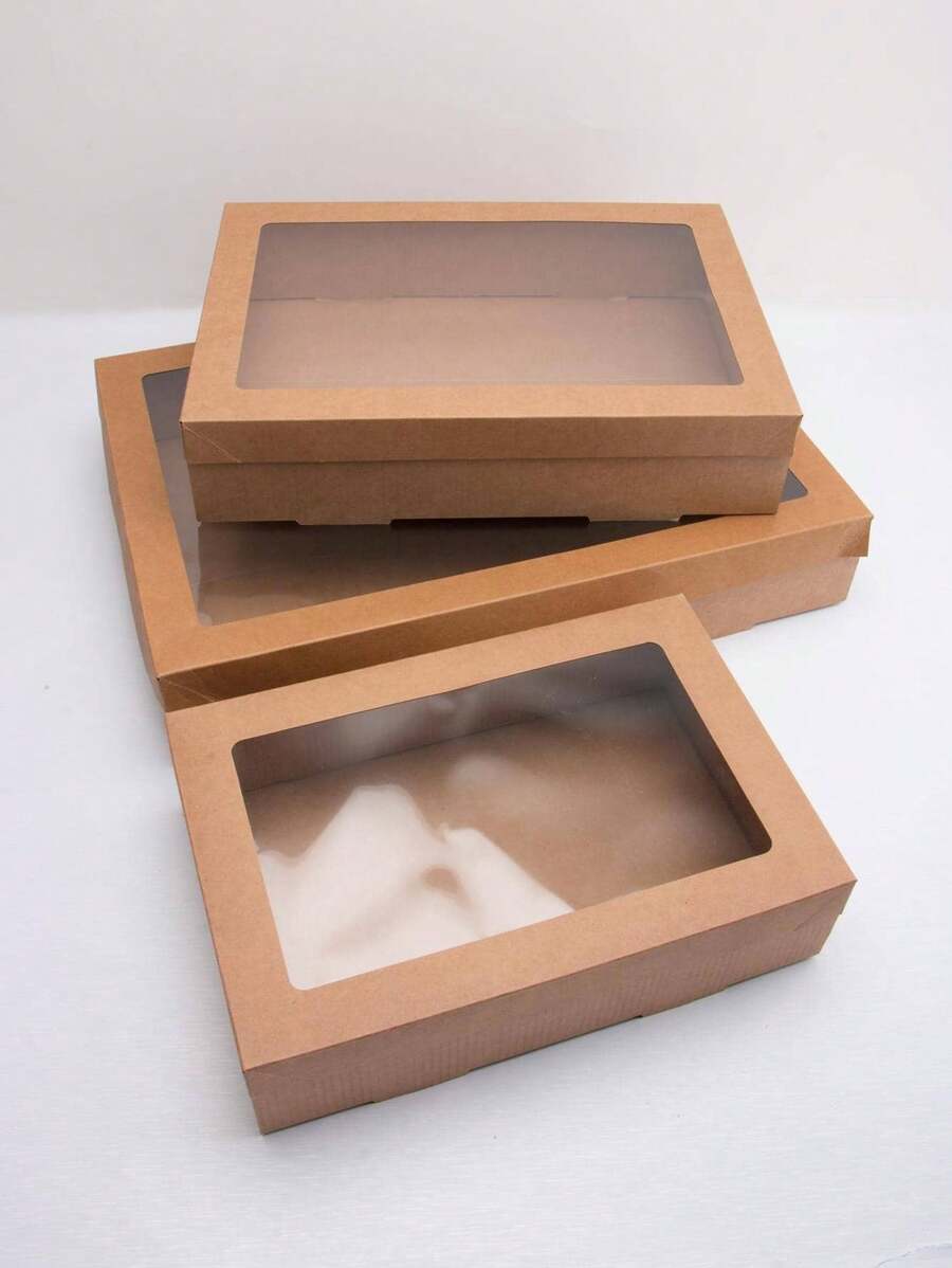 2pcs Window Opened Kraft Paper Picnic Camping Boxes, Food Containers ...
