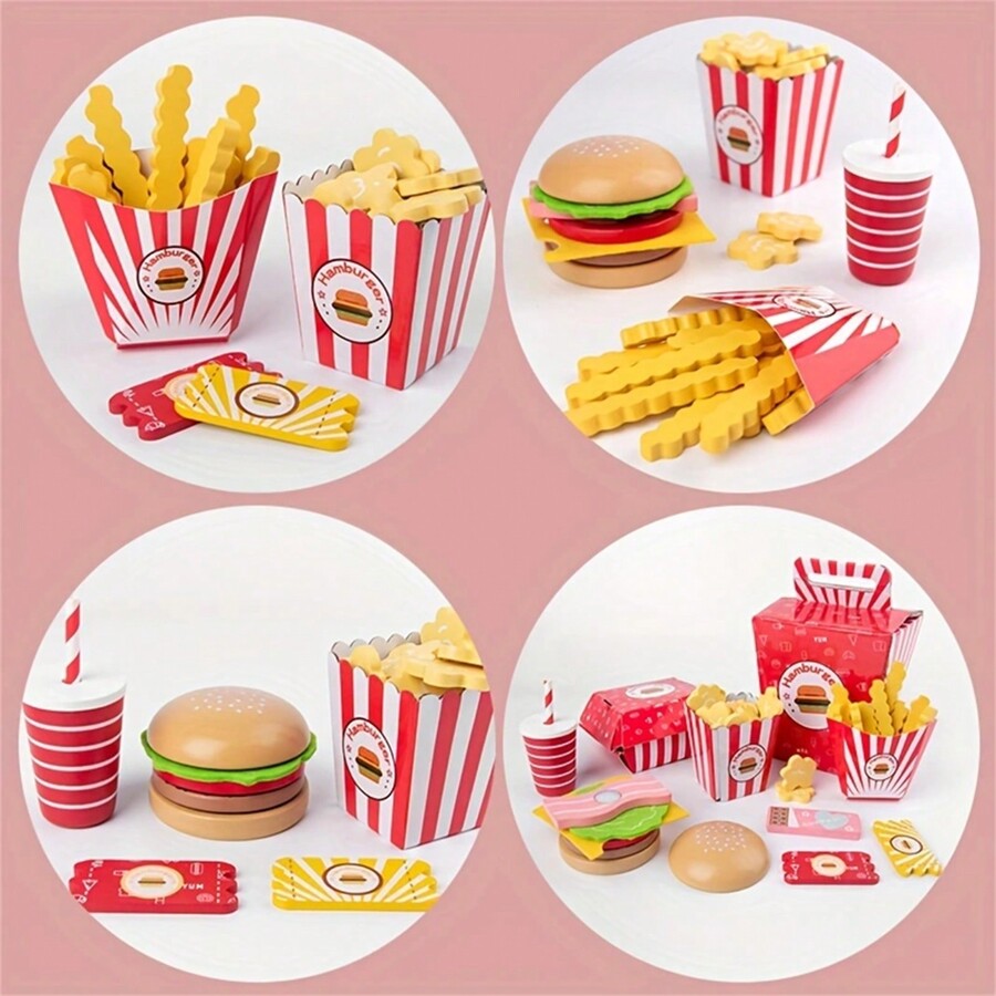 Fast Food Set Burger Fries Wooden Toy Set,Classic American Meal For ...