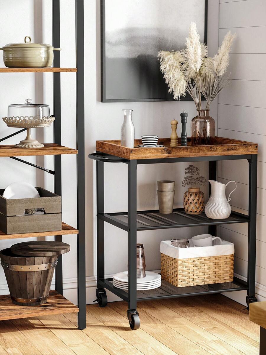 VASAGLE Serving Cart Trolley, Industrial Kitchen Rolling Utility Cart ...