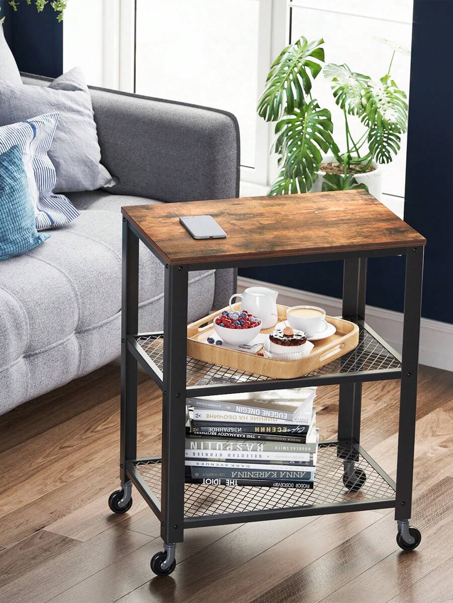 VASAGLE Serving Cart Trolley, Industrial Kitchen Rolling Utility Cart ...