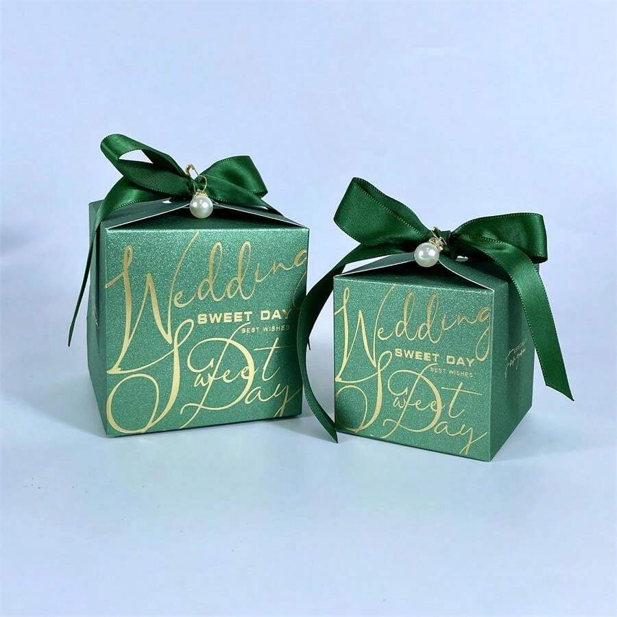 50/20pcs Wedding Candy Box With Pearl, Ribbon, Bow Knot, Anniversary ...