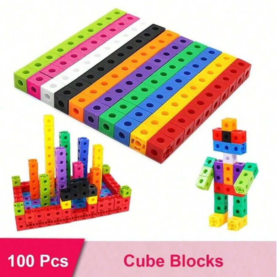 100 PCS Linking Stacked Cube Blocks Montessori Building Blocks Toys ...