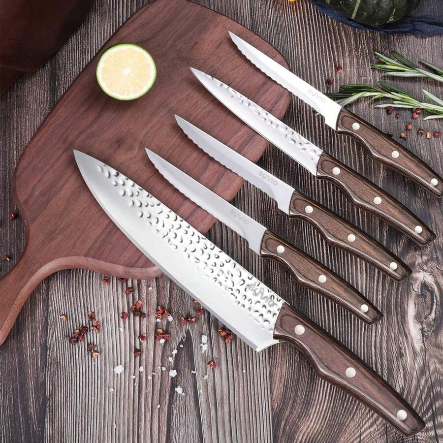 14pc Kitchen Knife Sets With Block And Wood Handle, 14 Piece With Built ...