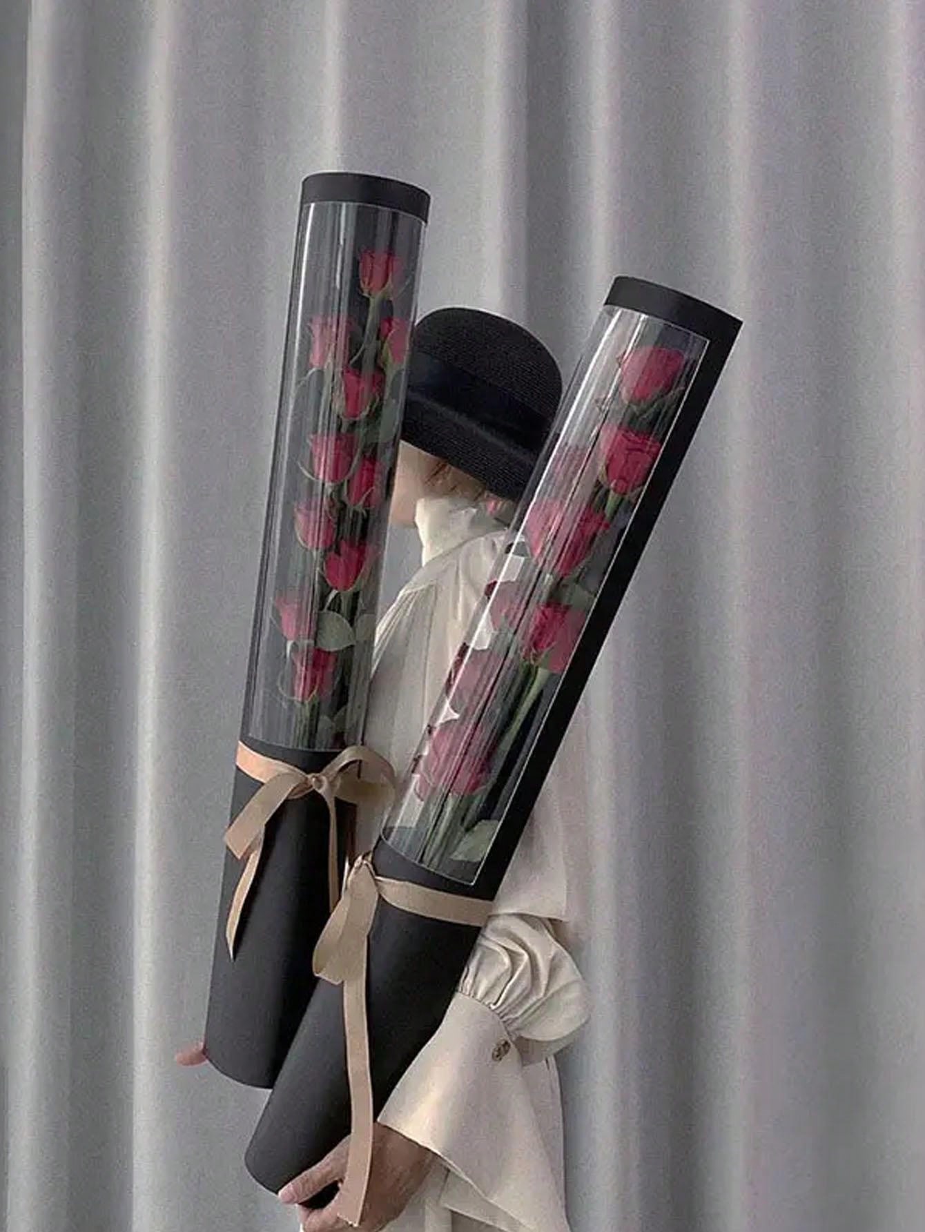 5pcs Bouquet Packaging Gift Box With Black Cylinder For Preserving ...