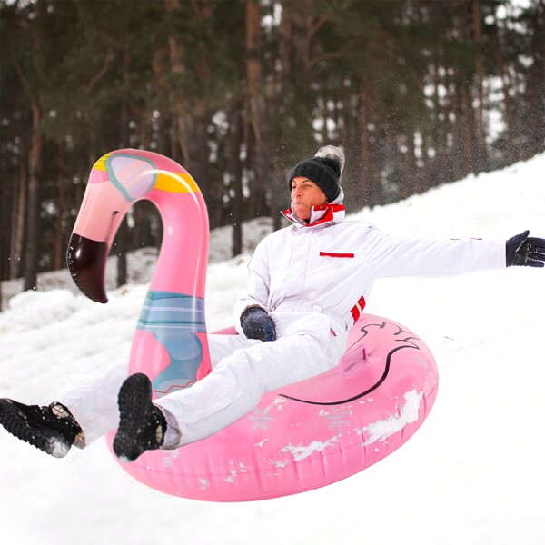 Flamingo Snow Tube, 47'' Large Inflatable Snow Tube Sled With Handles ...
