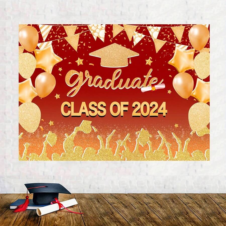 1pc Red Graduation Background 2024 Red And Gold Congratulations ...