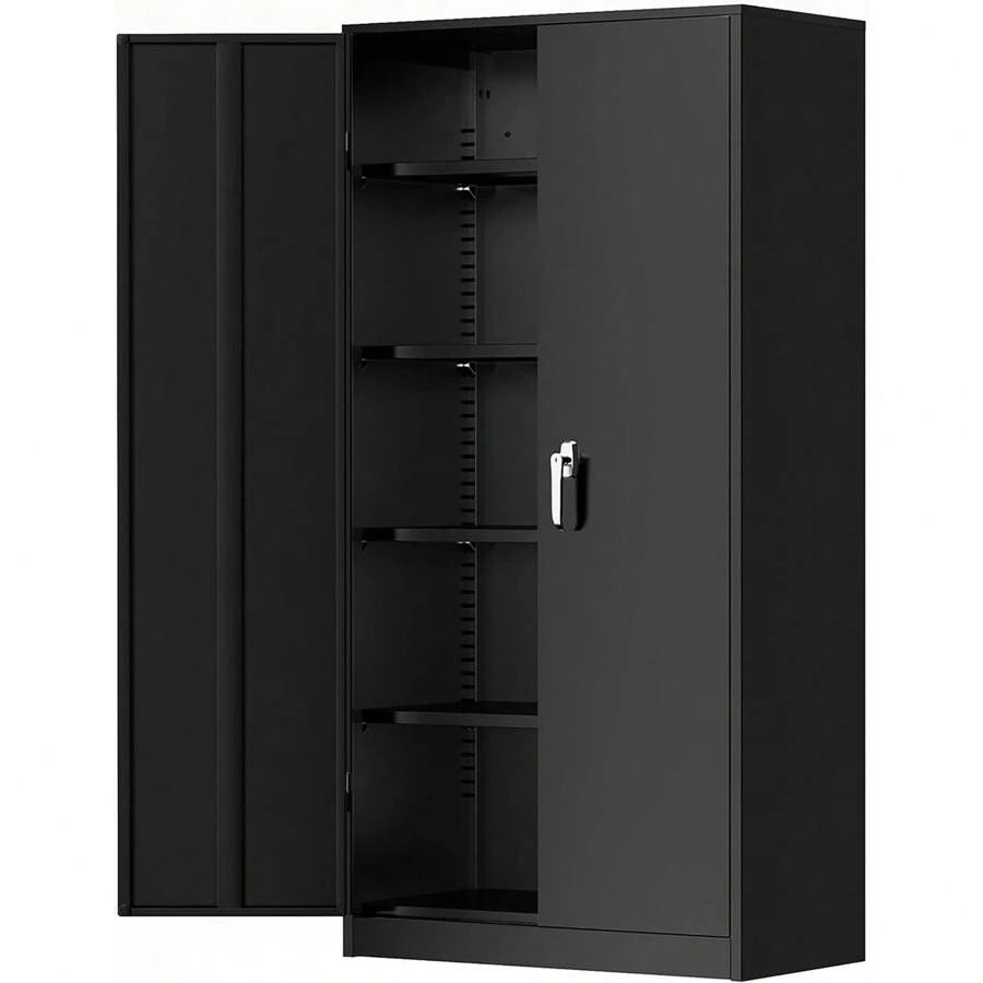 Metal Cabinet, 72" Black Tool Steel Locking Cabinet With Doors And 4 ...